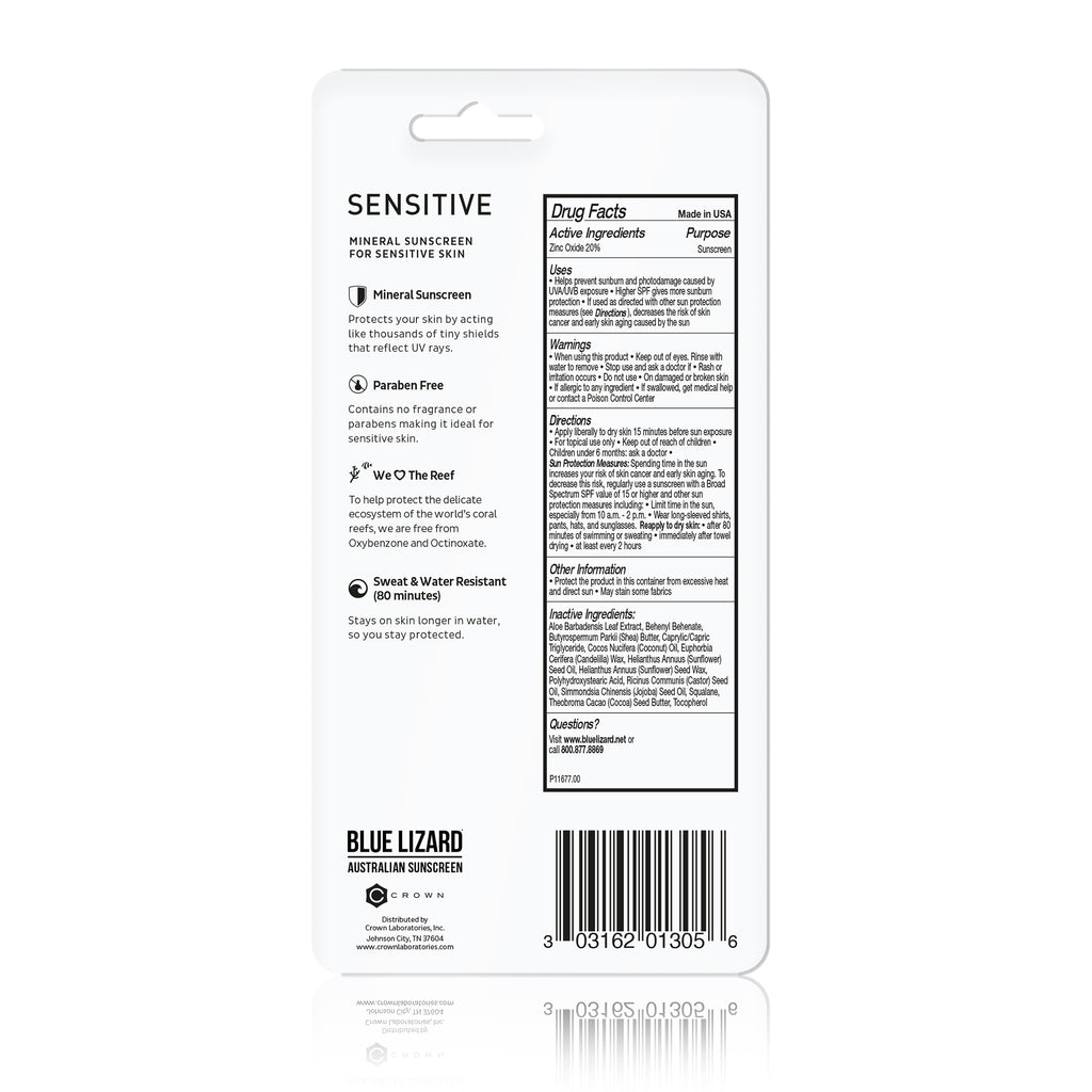 Sensitive SPF 50+ Mineral Sunscreen 0.5oz Stick | Blue Lizard